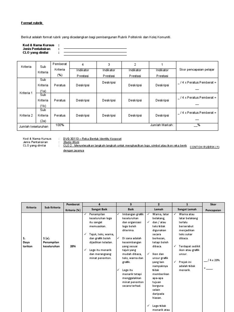 Contoh Rubrik | PDF
