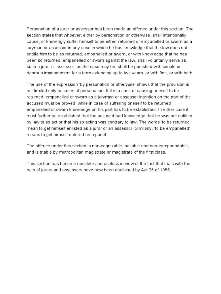 Section 229. Personation of A Juror or Assessor | PDF