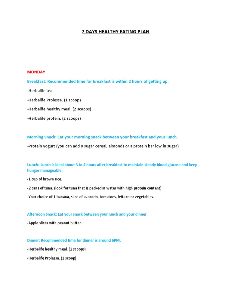 7 Days Healthy Eating Plan | PDF | Lunch | Meal
