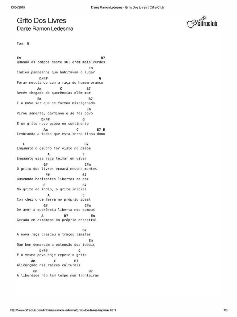 Dante Ramon Ledesma - Gr... Dos Livres - Cifra Club | PDF