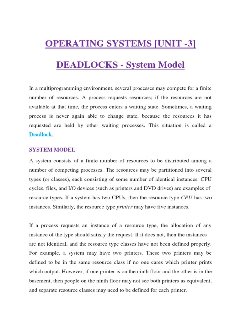 Deadlock-System Model Notes | PDF | Process (Computing) | Resource