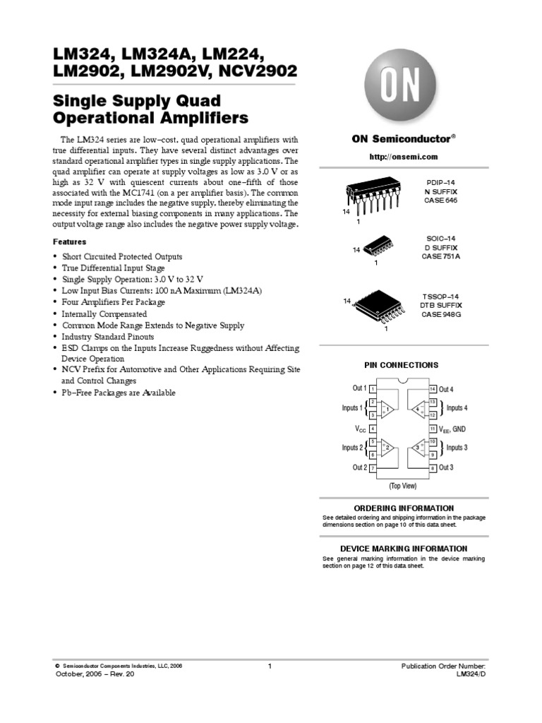 LM324, LM324A, LM224, LM2902, LM2902V, NCV2902 Single Supply Quad ...