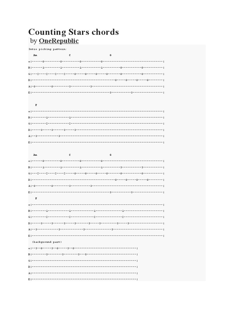Counting Stars Chords: by Onerepublic | PDF | Computers | Technology ...
