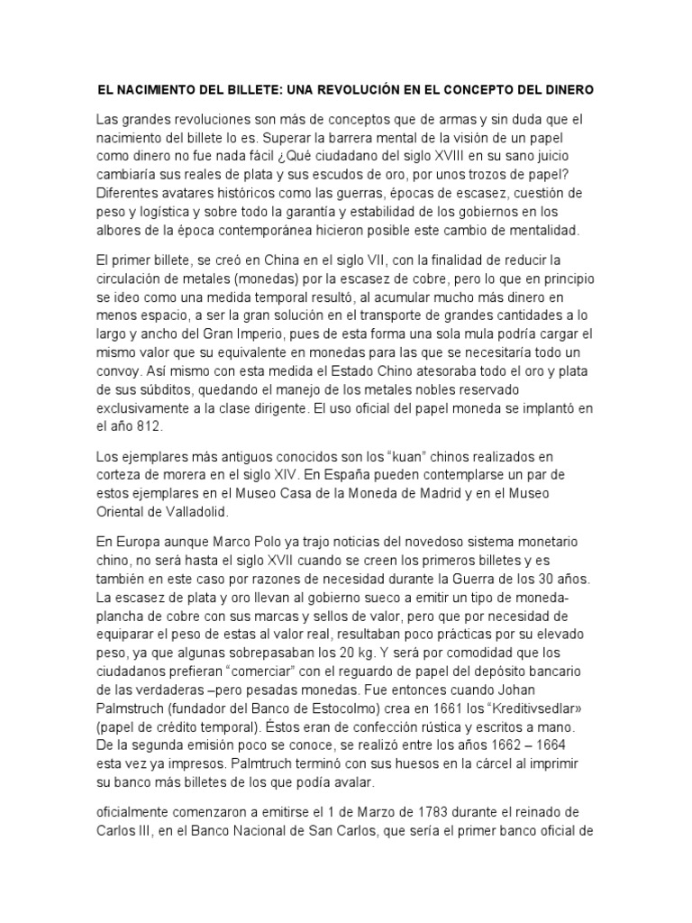 El Nacimiento Del Billete | Download grátis PDF | Billete de banco ...