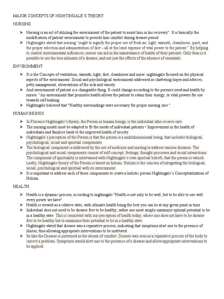 Major Concepts of Nightingale | PDF | Nursing | Florence Nightingale