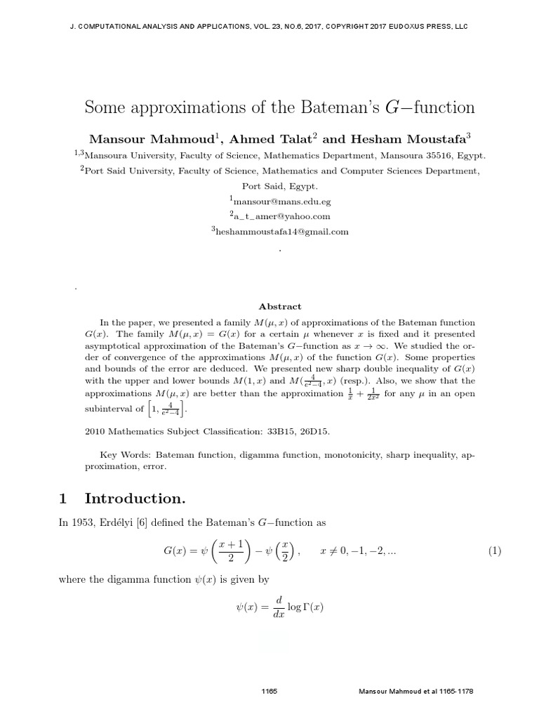 Some Approximations of The Bateman's G: Function | PDF | Function ...