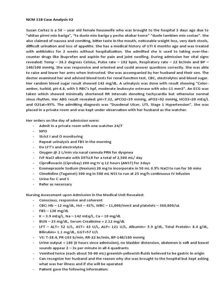 NCM 118 RLE Case Analysis No.2 | PDF | Urinary Tract Infection | Nursing