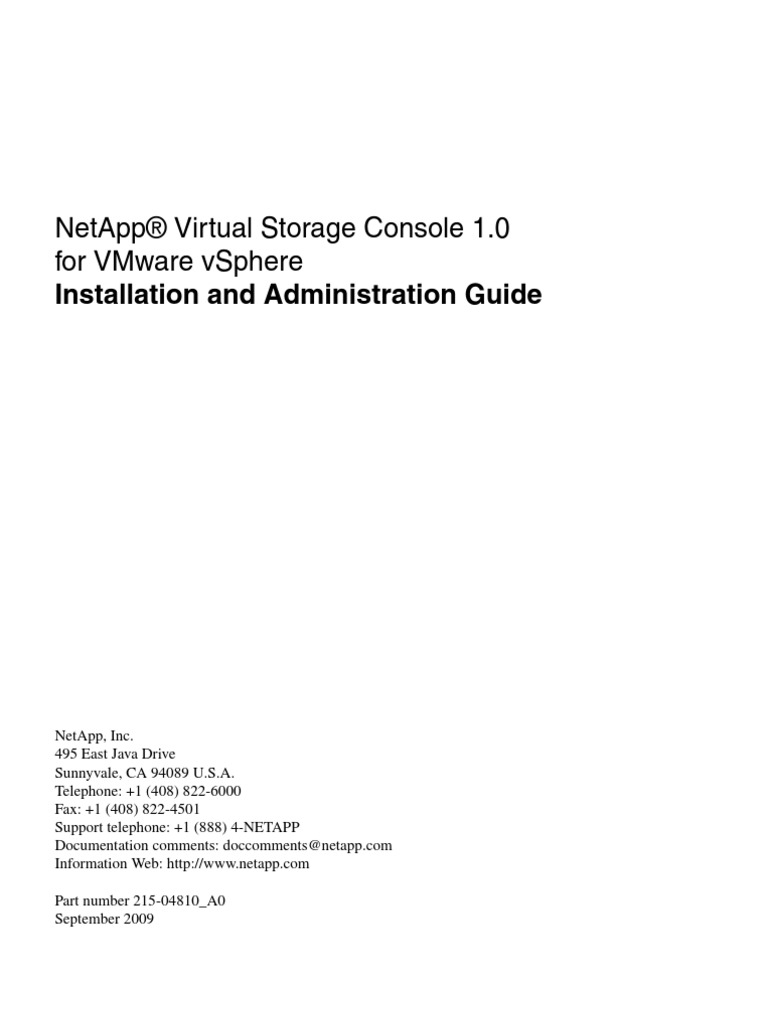 Netapp® Virtual Storage Console 1.0 For Vmware Vsphere: Installation and Administration Guide ...