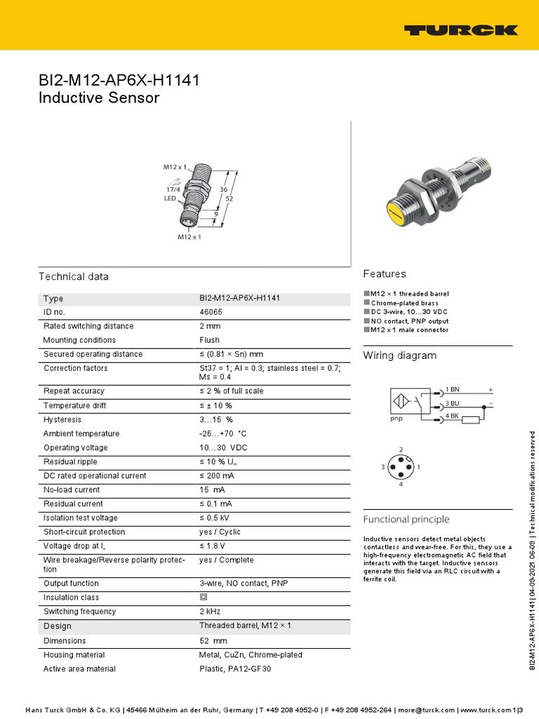 BI2-M12-AP6X-H1141 Inductive Sensor: Technical Data Features | PDF | Electrical Connector | Inductor