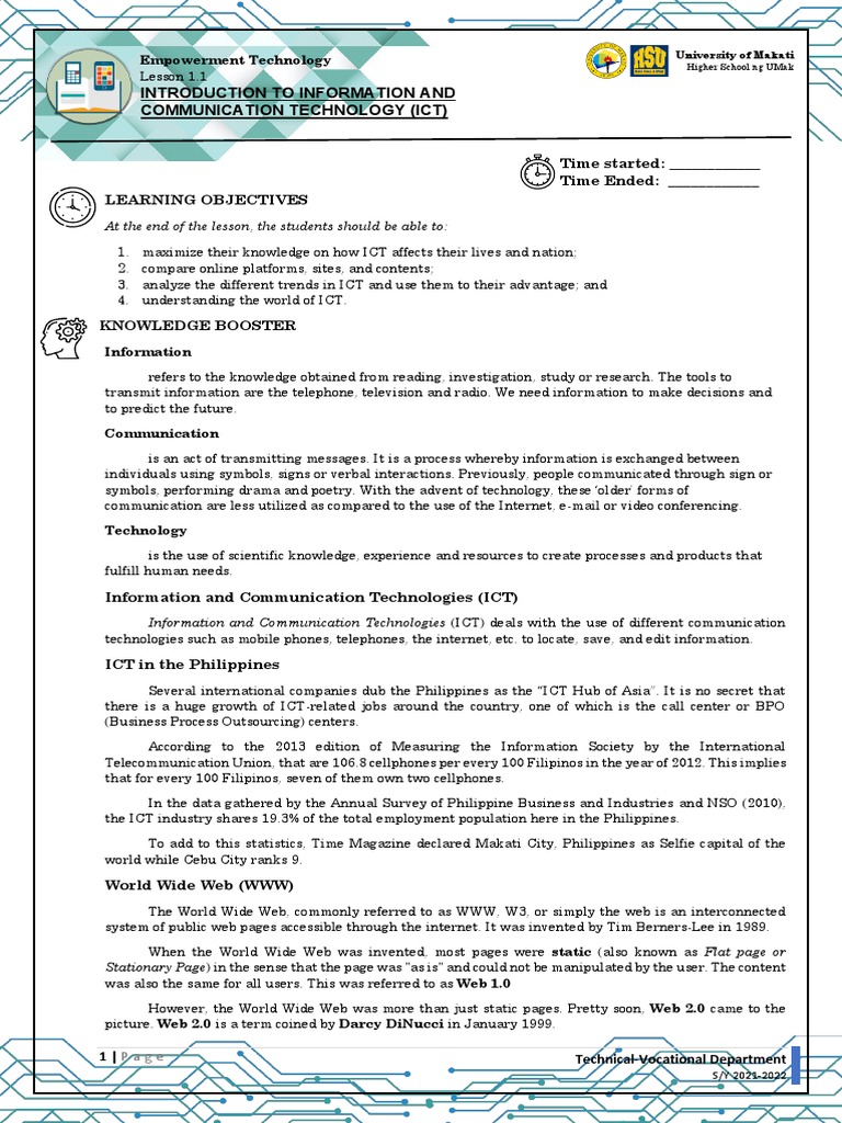 E.T. - Module - 1.1 Introduction To Information and Communication Technology | Download Free PDF ...