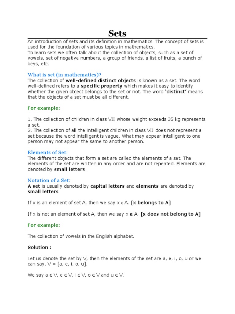 Sets: An Introduction to Sets and Their Properties | PDF | Set ...