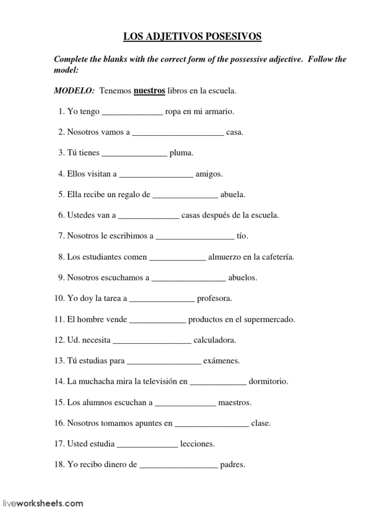 Adjetivos Posesivos 2 | PDF | Artes del Lenguaje y Comunicación | Salud ...