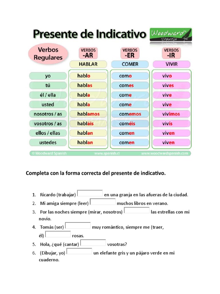 Ejercicios de Presente de Indicativo | PDF