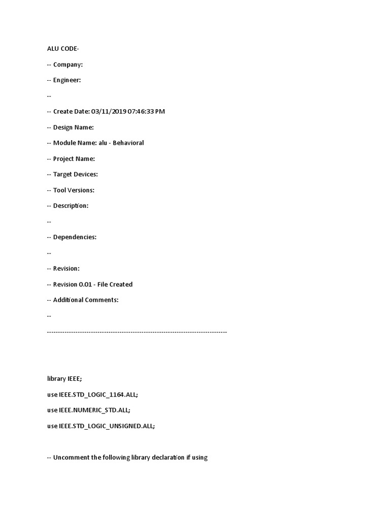 Arithmetic Logic Unit Design and Test Bench Implementation in VHDL ...