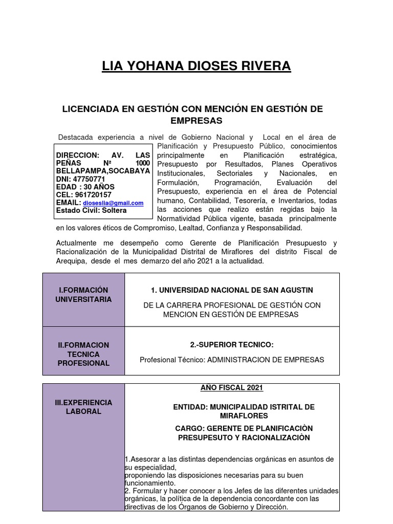 CV Lia 2021 | PDF | Presupuesto | Planificación