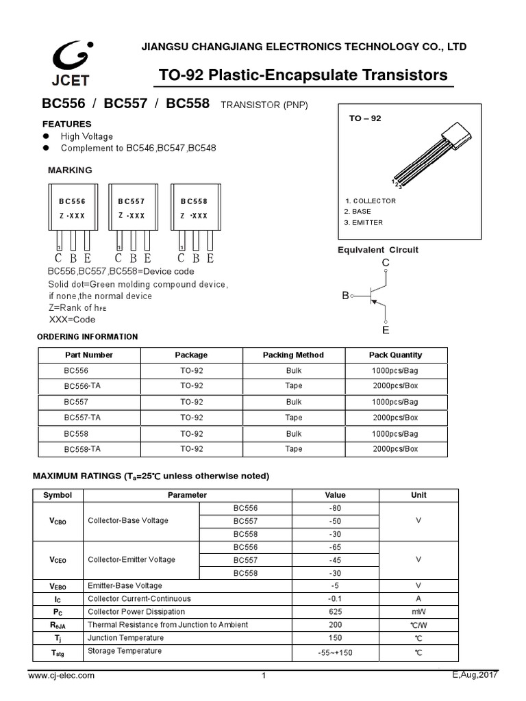 TO-92 Plastic-Encapsulate Transistors: BC556 / BC557 / BC558 | PDF ...