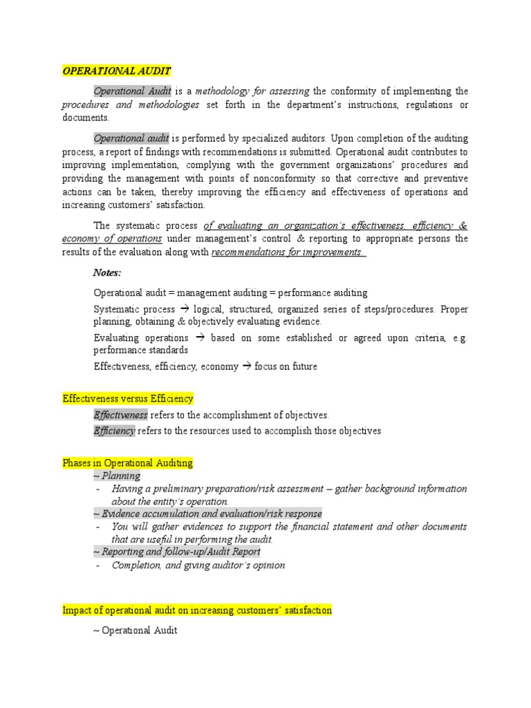 Notes in Operations Auditing | PDF | Audit | Internal Audit