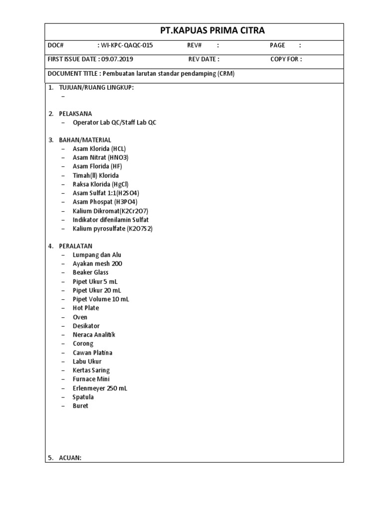 WI Pembuatan Larutan Standart (CRM) 1.okee | PDF