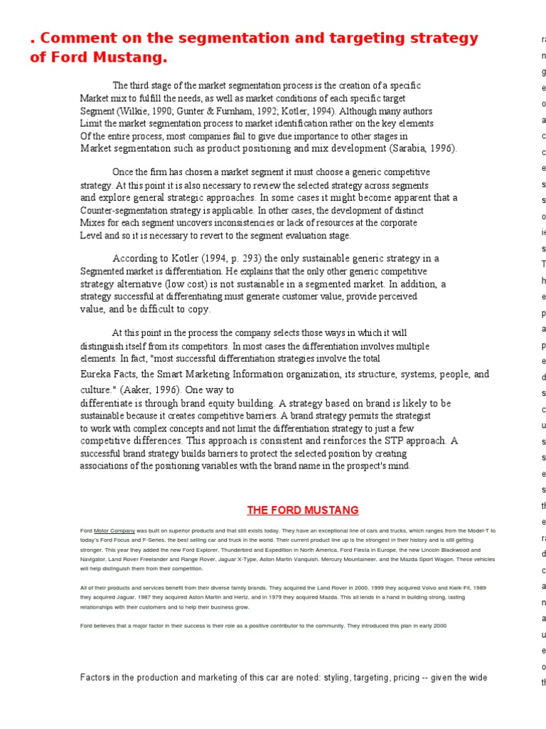 Comment On The Segmentation and Targeting Strategy of Ford Mustang M ...