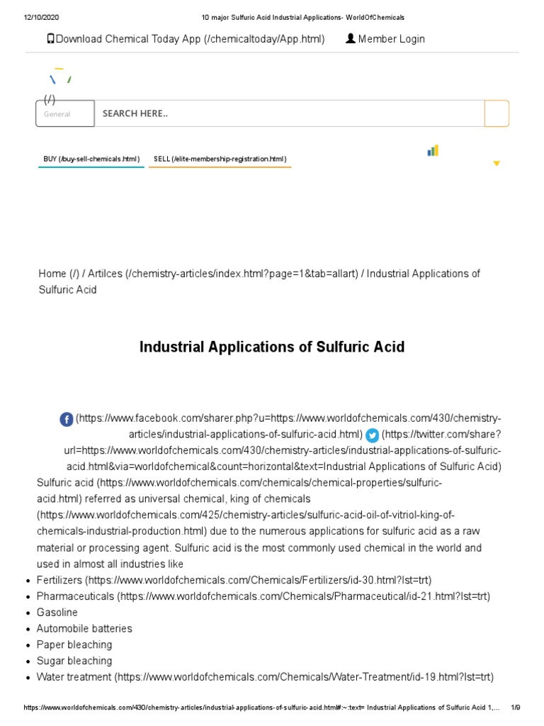 10 Major Sulfuric Acid Industrial Applications - WorldOfChemicals | PDF ...