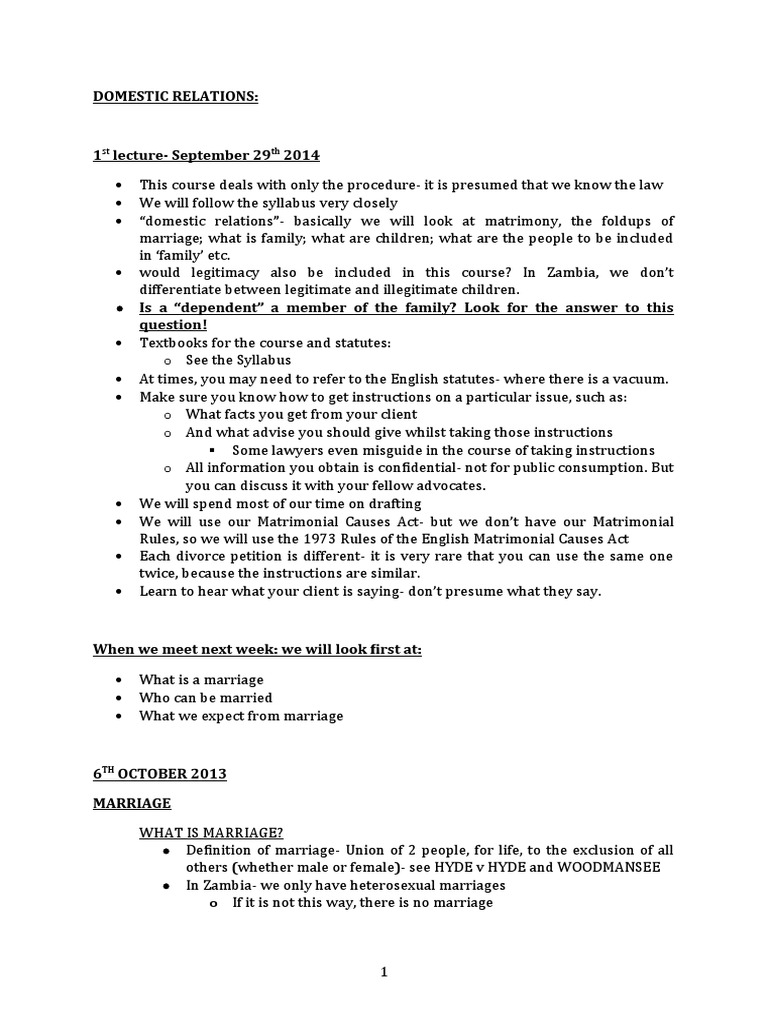 Domestic Relations - ZIALE - Class Notes | PDF | Annulment | Marriage