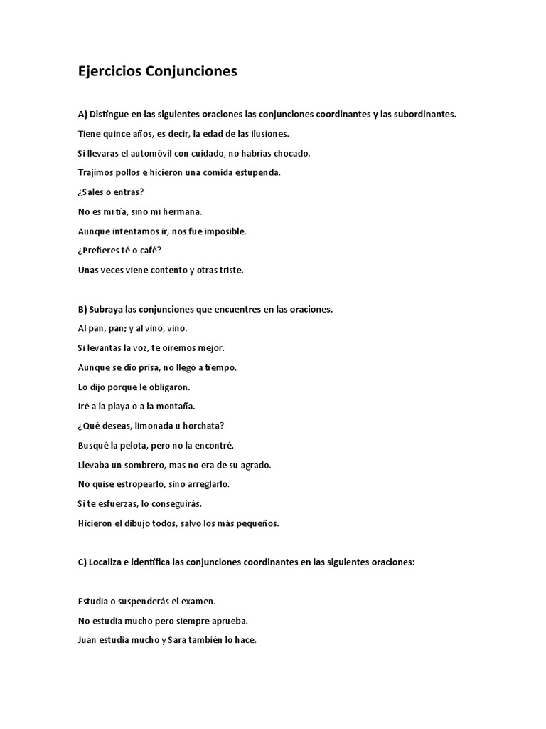 Hojas De Trabajo Sobre Conjunciones