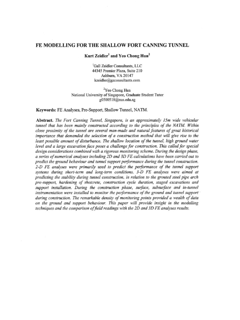 Zeildler - FE Modelling For The Shallow Fort Canning Tunnel | PDF