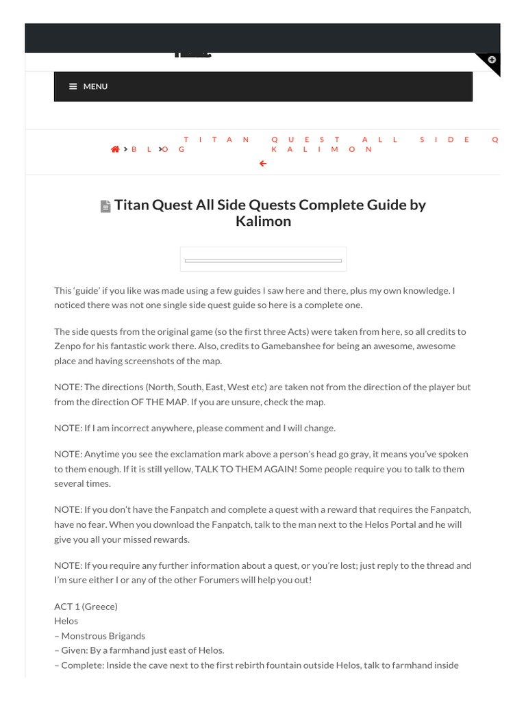 Titan Quest All Side Quests Complete Guide by Kali | PDF