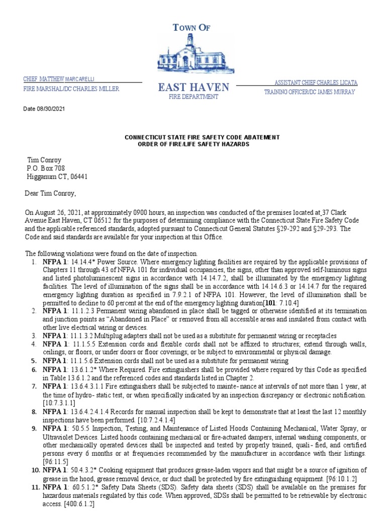 Fire Safety Code Violations Notice | PDF | Electrical Wiring | Safety
