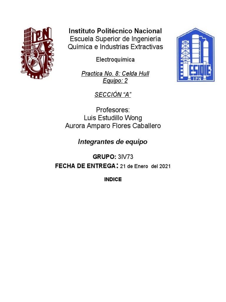 Practica 8 Celda Hull 1 | PDF | Sustancias químicas | Rieles