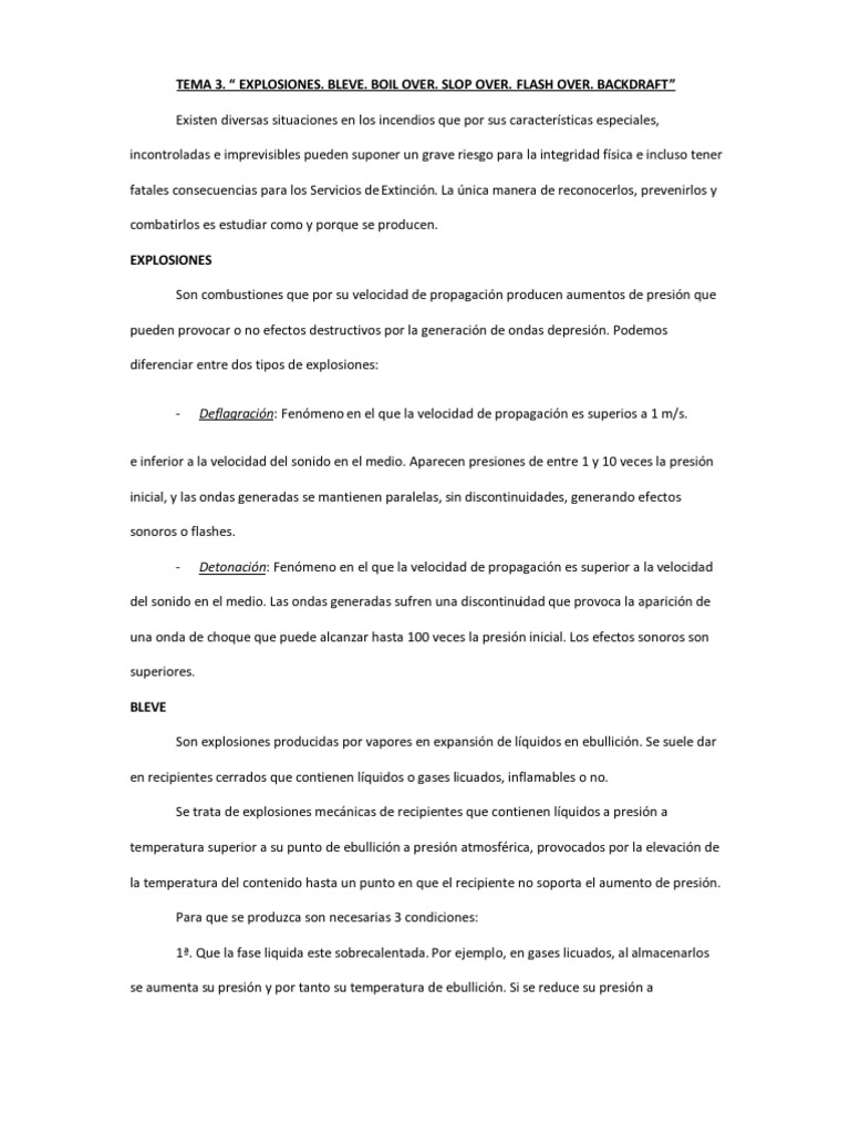 Explosiones, Bleve, Boilover, Slopover, Flashover, Backdraft | PDF | Combustión | Líquidos