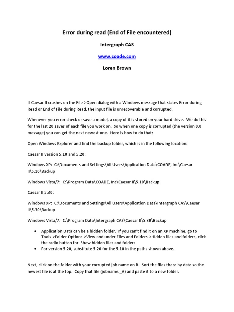 CAESAR II Restoring Corrupted Input Files | PDF | Games & Activities | Computers