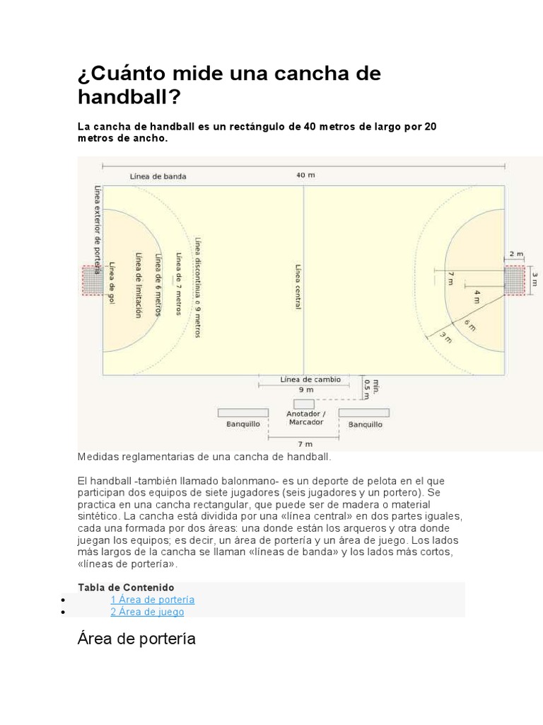 Medidas de Cancha de Handbol | PDF | Ocio | Variantes deportivas