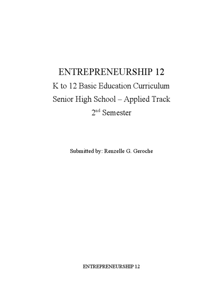 Entrepreneurship 12: K To 12 Basic Education Curriculum Senior High ...