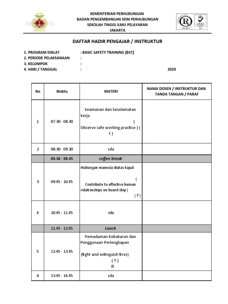Form Hadir Dosen BST Reguler Dan MC Mfa CCM Sso SCRB | PDF