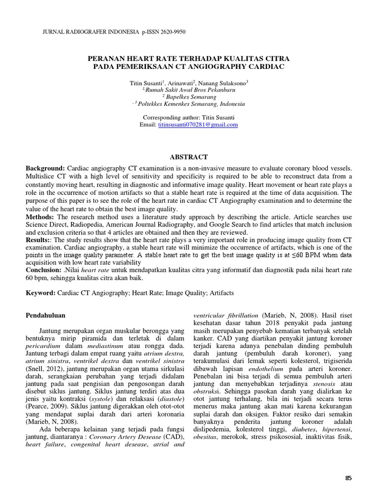 Peranan Heart Rate Terhadap Kualitas Citra Pada Pemeriksaan CT ...