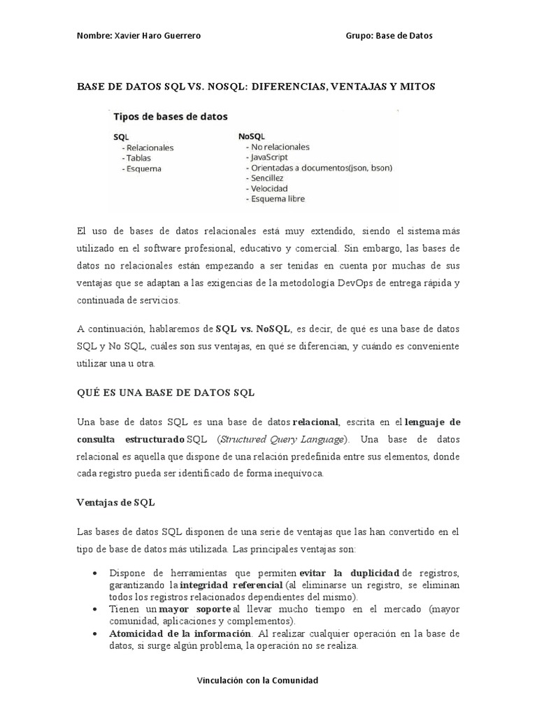 SQL vs NoSQL: Diferencias y Ventajas | PDF | No Sql | Bases de datos