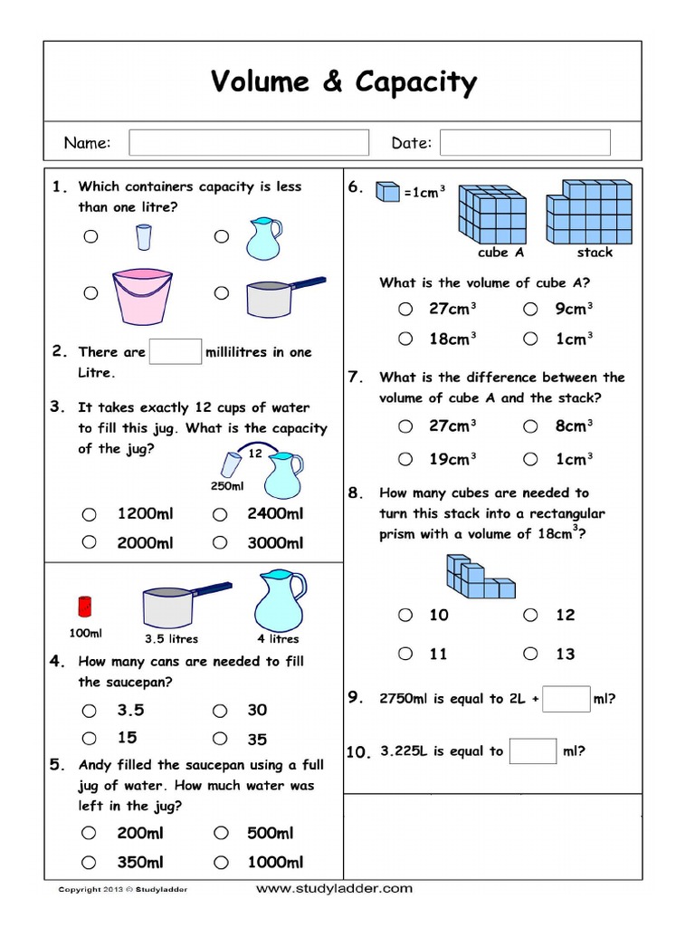 Studyladder - Volume and Capacity Problem Solving | PDF
