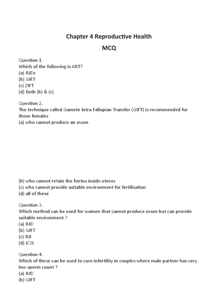 Chapter 4 Reproductive Health | PDF | Birth Control | Sexually ...