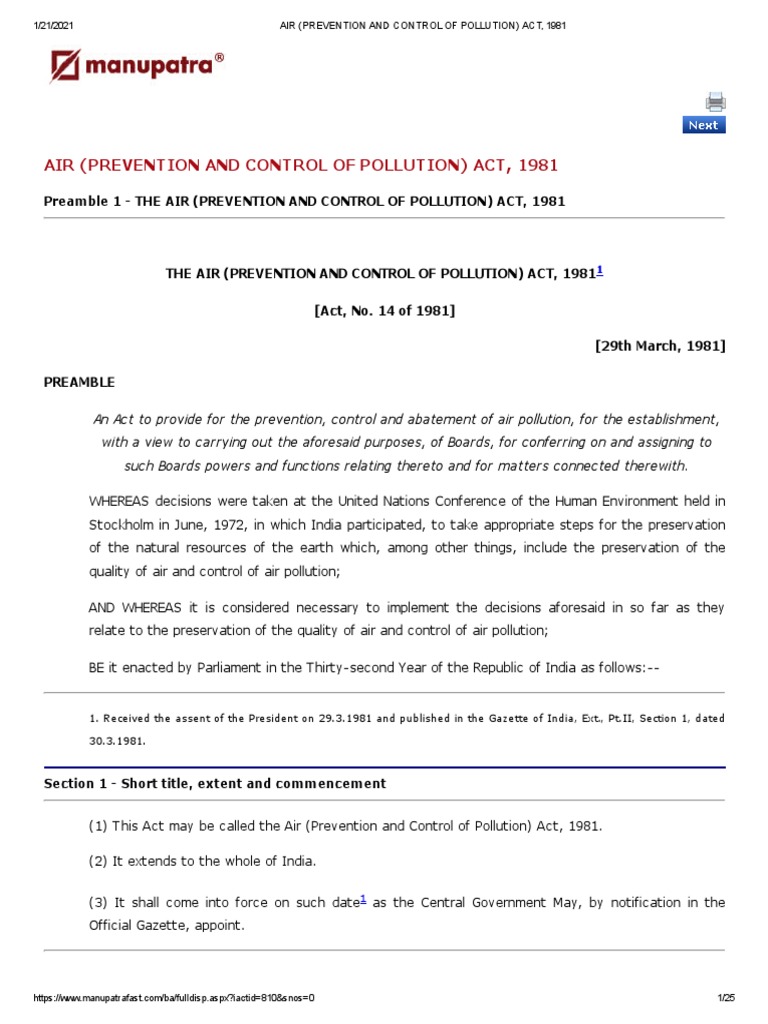 Air (Prevention and Control of Pollution) Act, 1981 | PDF