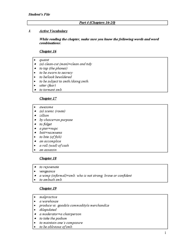 Student's File Part 4 (Chapters 16-20) 1. Active Vocabulary While ...