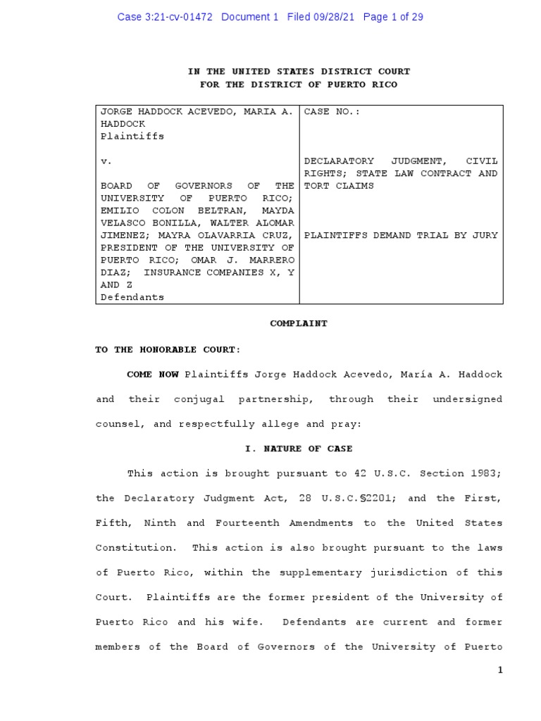 Demanda de Jorge Haddock A La Junta de Gobierno de La UPR | PDF ...