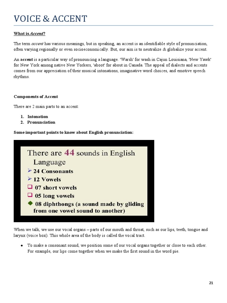 Voice & Accent | PDF | Accent (Sociolinguistics) | Vowel