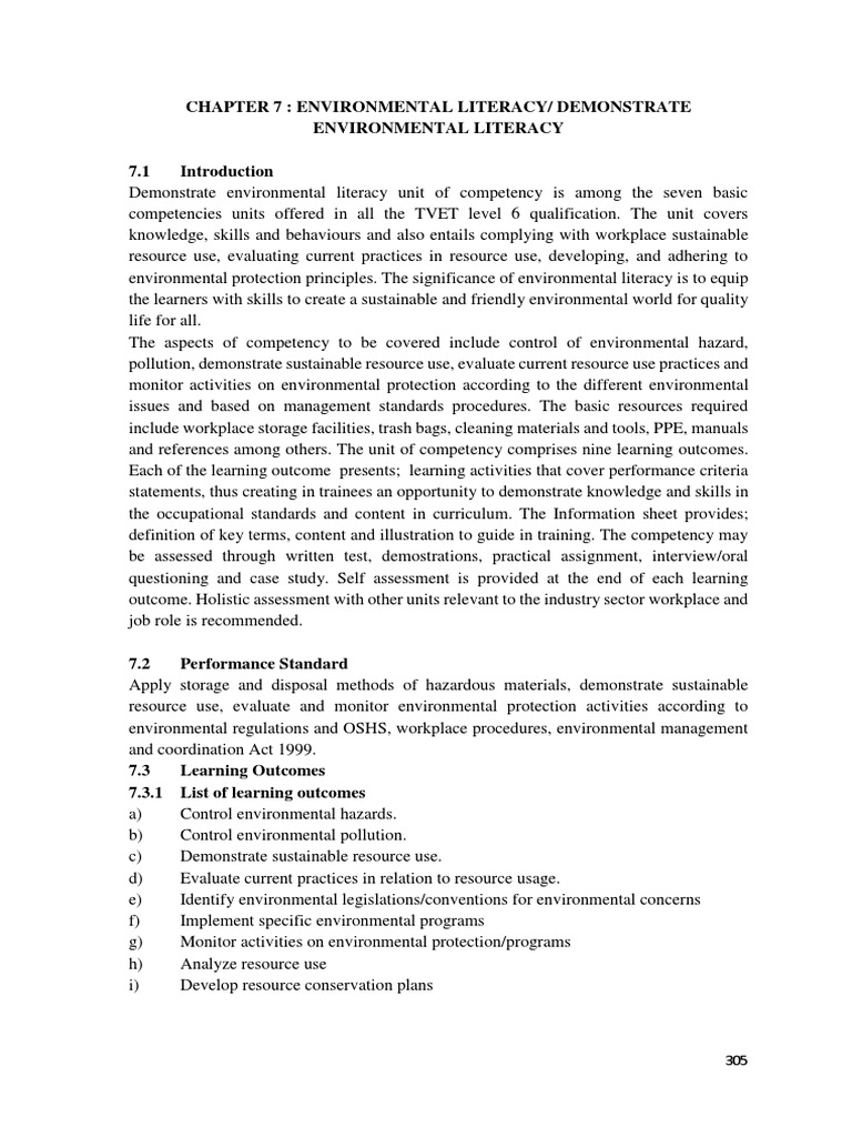 Chapter 7: Environmental Literacy/ Demonstrate Environmental Literacy ...