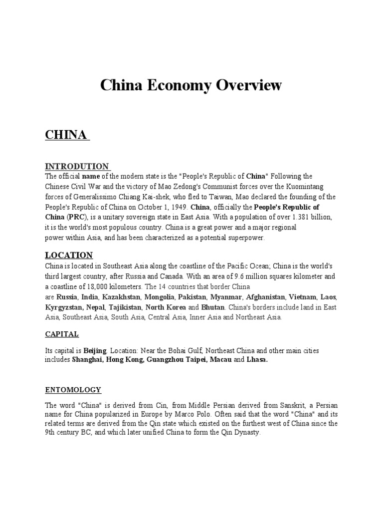 China Economy Overview China Introdution | PDF | China | World Politics