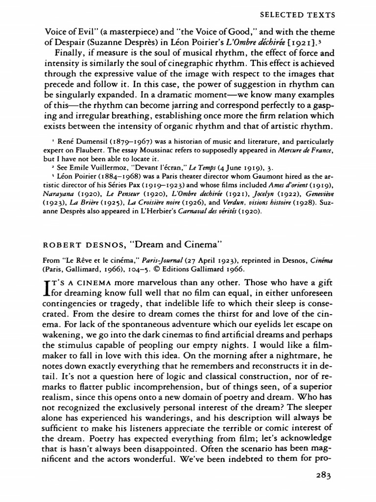 Robert Desnos Le Reve Et Le Cinema 1923 | PDF | Dream | Surrealism