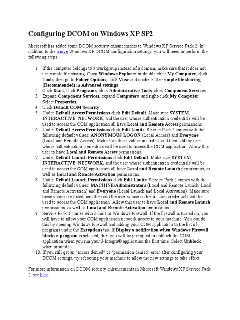 Configuring DCOM On Windows XP SP2 | PDF | Personal Computers | Windows Xp