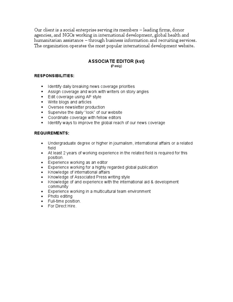 Associate Editor Position in International Development | PDF