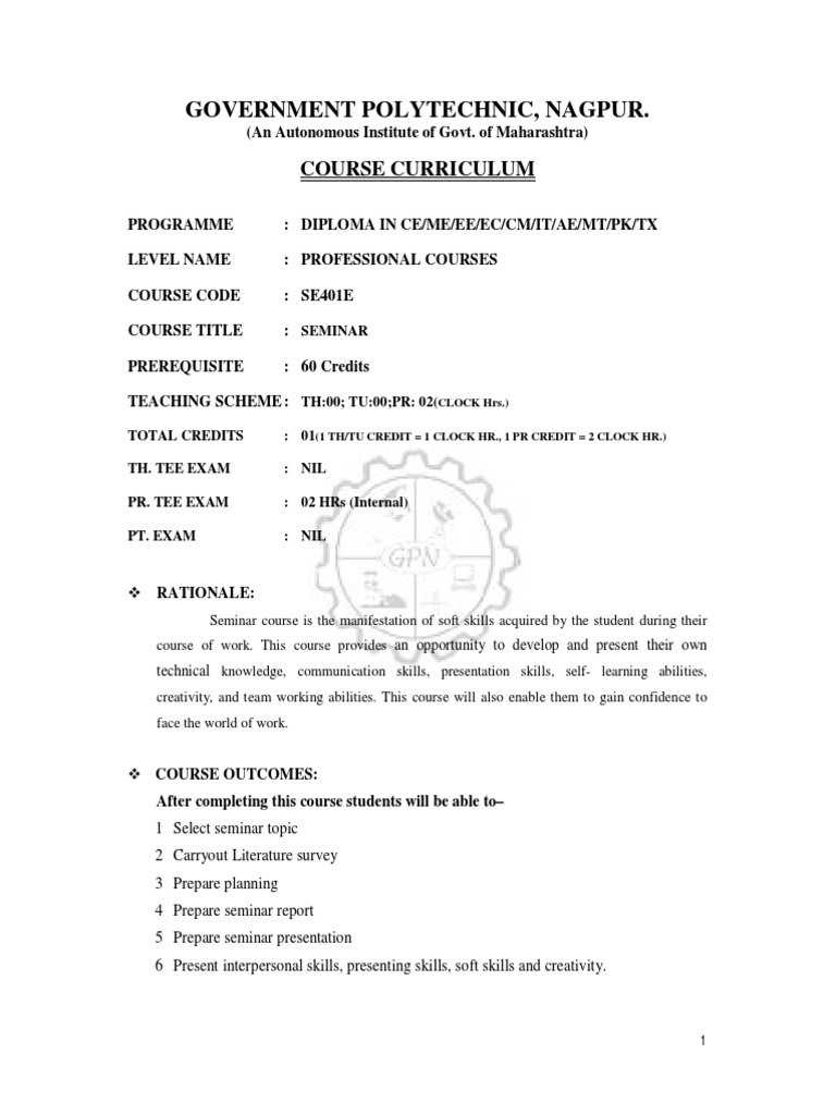 Government Polytechnic, Nagpur.: Course Curriculum | PDF | Test ...
