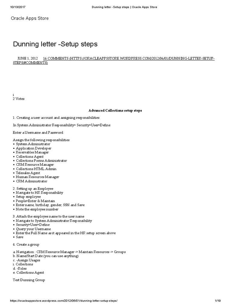 Dunning Letter Setup Steps Oracle Apps Store | PDF | Software ...